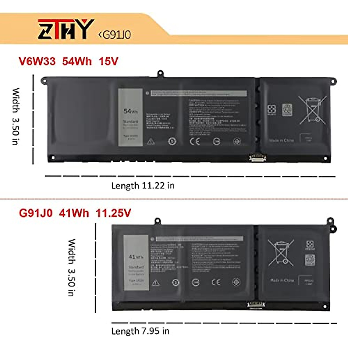 ZTHY 41Wh G91J0 Battery Replacement for Dell Latitude 3320 3330 3420 3520 Inspiron 3510 3511 3515 3520 3525 3530 5320 5330 5410 5415 5418 5518 5430 5435 7415 7420 2-in-1 Vostro 5620 5625 V6W33 TN70C