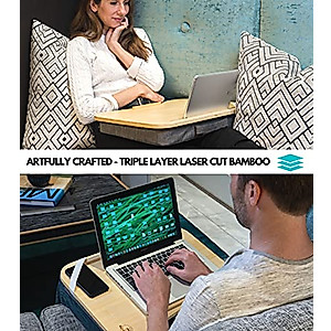 Hultzzzy Bamboo Lap Desk Tray Table for 17" Laptops for Adults with Ipad and Tablet Stand and Foam Pillow for Bed, Couch, and Recliner