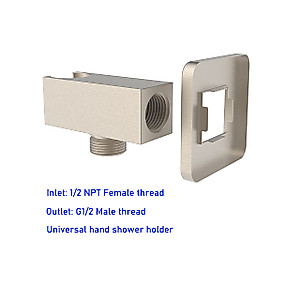 Aquaiaw Wall Supply Elbow with Flange, Tapered 1/2 NPT Female Inlet, Solid Brass Wall Union with Handshower Holder, Square Wall Supply Elbow with Hand Shower bracket, PVD Brushed Nickel, G1/2 Outlet