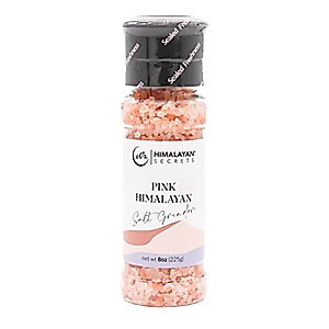 Himalayan Secrets Natural Pink Cooking Salt in Refillable Grinder - 8 oz Healthy Unrefined Coarse Salt Packed with Minerals - Kosher Certified