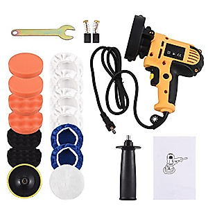 Buffer Polisher, Geevorks Buffer Waxer 5-inch, Variable Speed Car Polisher 600-3700RPM with Detachable Handle/ 6PCS Sponge Pad/ 6PCS Cloth Bonnet Pad/ 1PCS Wool Pad/Spanner
