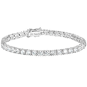 Amazon Essentials Platinum Plated Sterling Silver Round Cut Cubic Zirconia Tennis Bracelet (4mm), 7" (previously Amazon Collection)