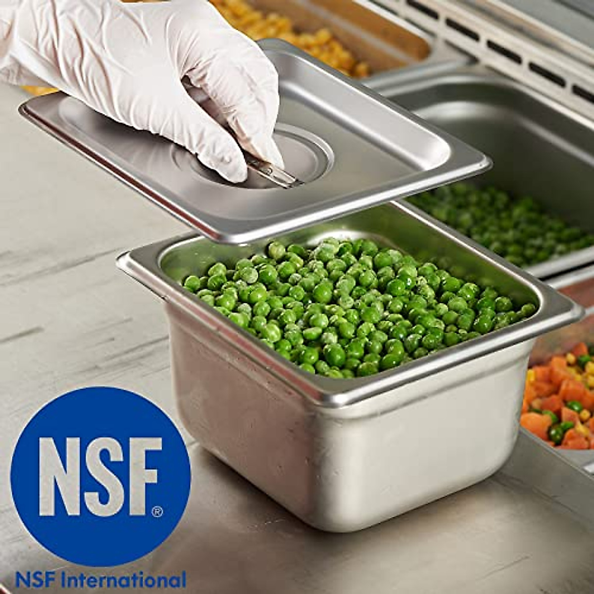 CURTA 6-Pack 1/6 Size Slotted Steam Table Pan Cover, Lid with Handle, NSF, Hotel Pan Cover, Catering Food Pan Cover