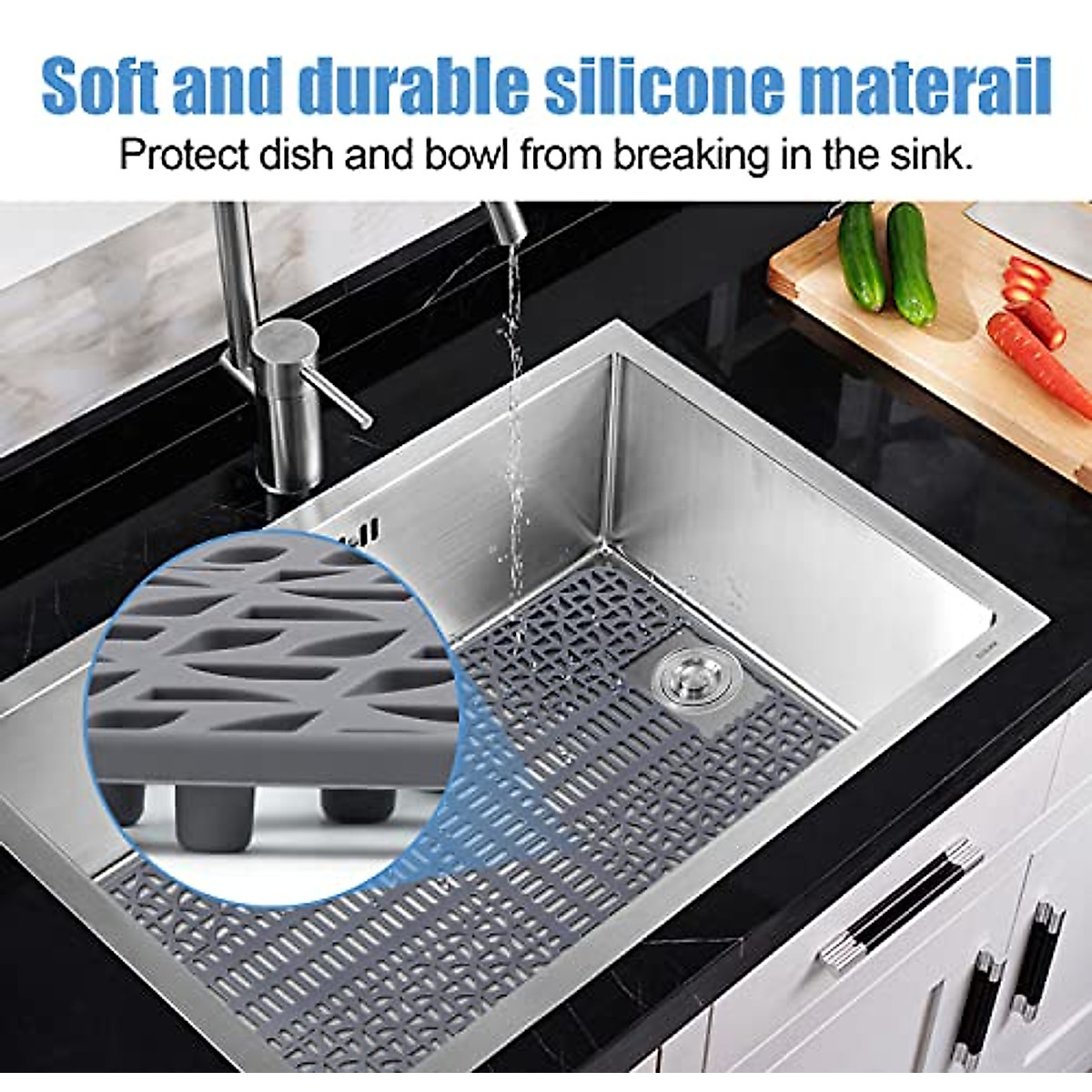 JUSTOGO Sink Protectors for Kitchen Sink,Silicone Sink Mat Grid Accessory 26 "x 13 ",1 PCS Non-slip Grey Sink Mats for Bottom of Kitchen Farmhouse Stainless Steel Porcelain Sink
