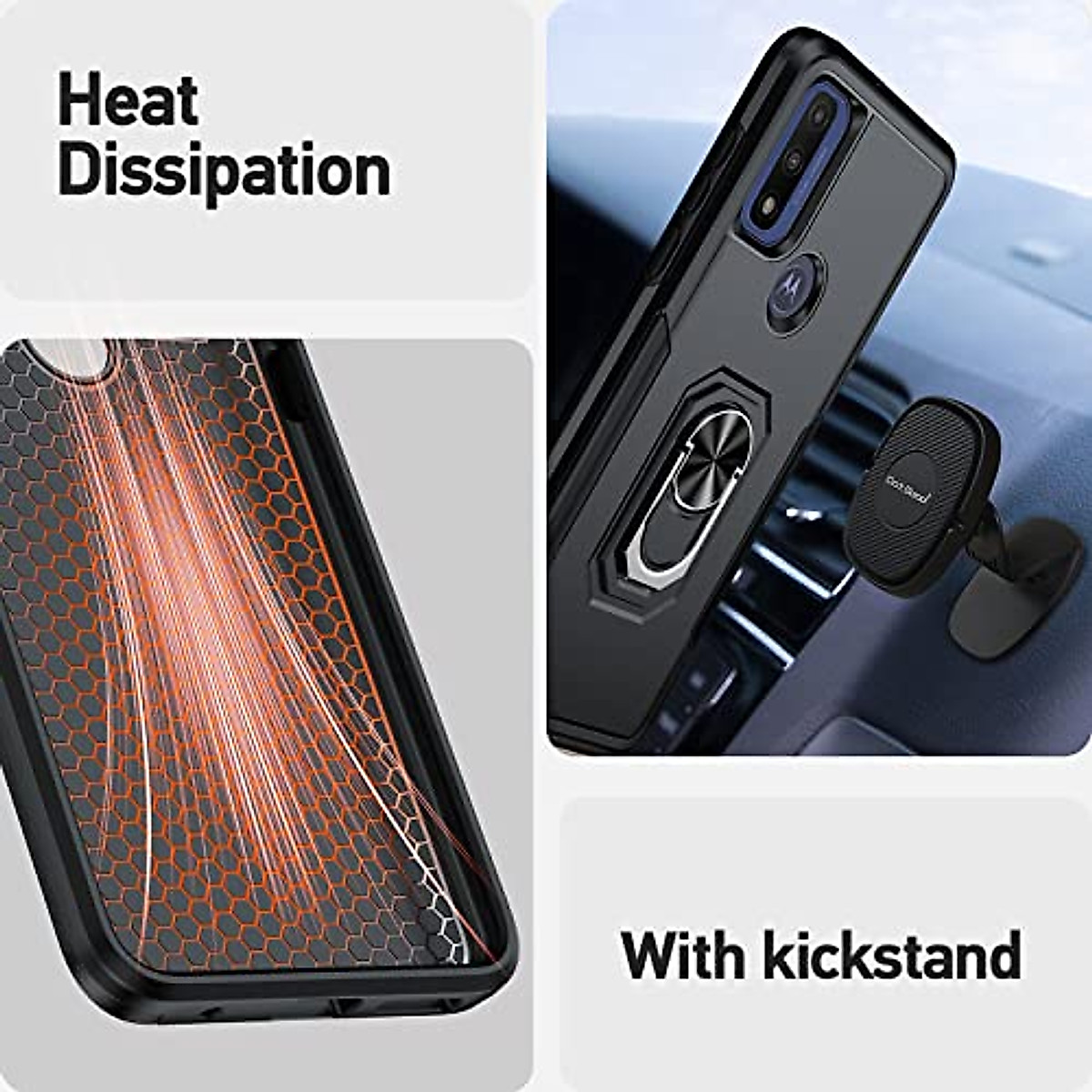 Joytra for Moto G Play 2023 Case, Moto G Pure Phone Case/Moto G Power 2022 Case with 1P Tempered Glass Screen Protector,Protective Phone Case with Magnetic Ring Kickstand for Motorola G Play, Black