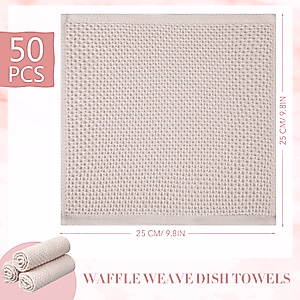 50 Pcs Cotton Waffle Kitchen Dish Towels 9.8 Inch Reusable Waffle Dish Rags Quick Drying Waffle Washcloths Soft Absorbent Waffle Dish Cloths for Cooking Kitchenware Hand Towel Napkin, Beige
