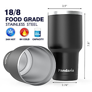 Pandaria 30 oz Mens Travel Coffee Tumbler Cups, Double Wall Stainless Steel Reusable Spill Proof Tumbler with Straw, Leak Proof Insulated Tumbler with Straw for Iced Coffee, Tea & Water (Black)