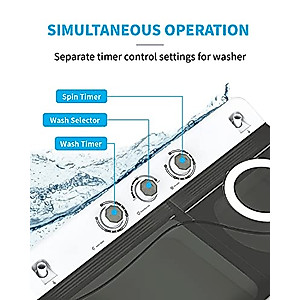 ROVSUN 26lbs Compact Twin Tub Portable Washing Machine, Mini Washer(18lbs) & Spiner(8lbs) / Built-in Drain Pump/Semi-Automatic for Camping, Apartments, Dorms & RV’s (Grey)