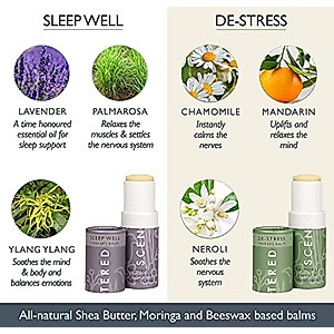 Scentered Aromatherapy Balm Duos Gift Set - Set of 4 Natural Therapy Balm Sticks - Includes Sleep Well, 2X De-Stress & Focus Aromatherapy Balm Bundle