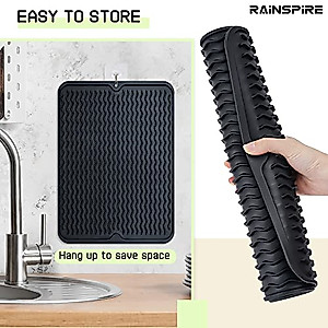 Rainspire Dish Drying Mats For Kitchen Counter, Silicone Dish Mat Drying Kitchen Mat, Food Grade Silicone Sink Drying Mat, Quick Dry Slip Resistant Kitchen Mats, 16x12inch, Black