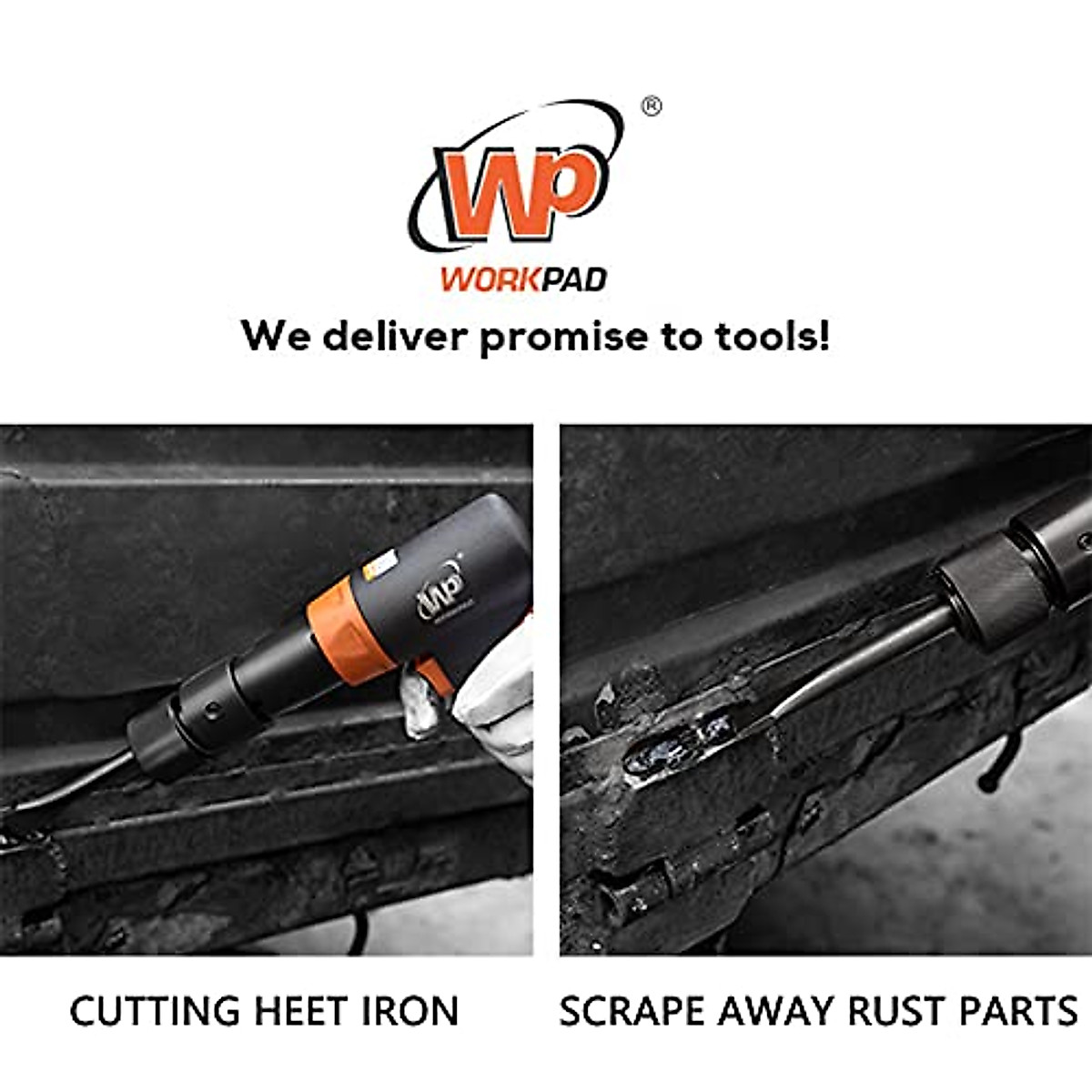 WORKPAD 190mm Long Barrel Air Hammer with Quick Change Chisel Retainer and 4-Piece Chisels Set, Pneumatic Tools