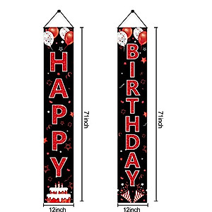 Red and Black Birthday Door Banner Decorations for Men Women, Red Black Happy Birthday Porch Sign Party Supplies, 16th 21st 30th 40th 50th 60th Birthday Backdrop Decor