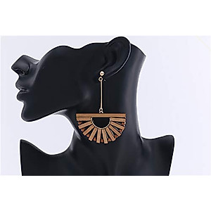 Fashion Wood Dangle Earrings Fan-Shaped Bamboo Needle Earrings Bohemian Personality Jewelry for Women Mother's Day Gift