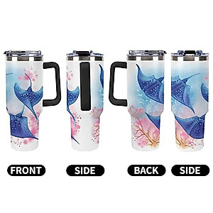 WYUSPGK 40oz Stainless Steel Car Mug, Sea Animals Stingrays Print Travel Mug, Double-Wall Insulated with Straw, Perfect for Car, Office, Outdoor