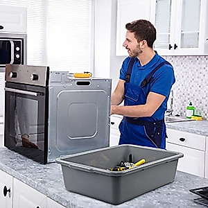 Zopnny Pack of 4 Plastic Bus Tub, Large Commercial Utility Bus Boxes Set, 35 L, Grey