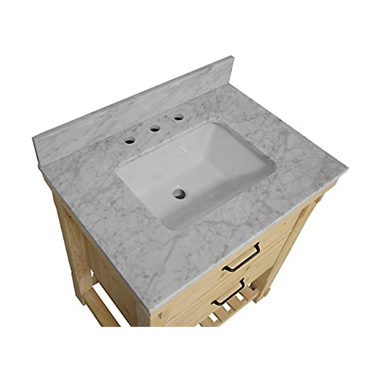 Birmingham 30-inch Bathroom Vanity (Carrara/Driftwood): Includes Driftwood Cabinet with Authentic Italian Carrara Marble Countertop and White Ceramic Sink