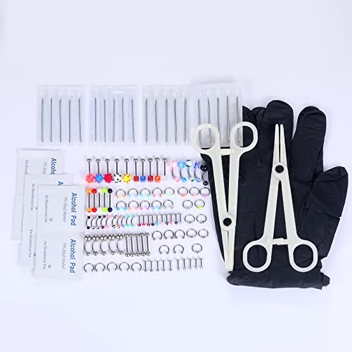 Xpircn 120PCS Piercing Jewelry Kit Piercing Needles Stainless Steel Acrylic 14G 16G Nose Septum Horseshoe Lip Tongue Eyebrow Tragus Belly Tongue Nipple Barbell Rings Tool Kit