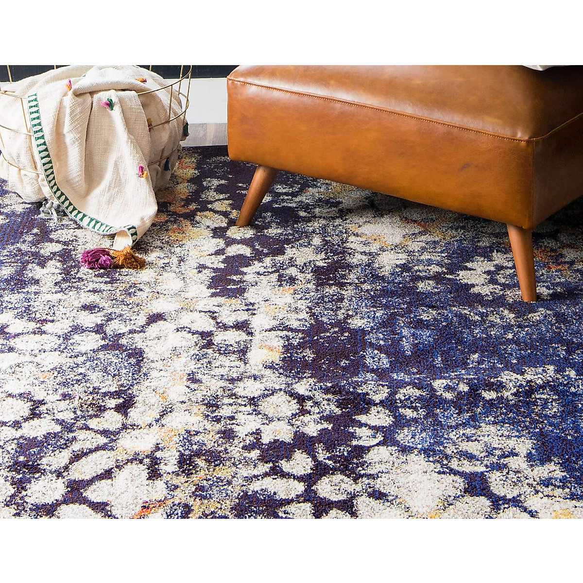 Unique Loom Vita Collection Traditional Over-Dyed Saturated Floral Medallions Area Rug, 8 x 10 ft, Navy Blue/Ivory