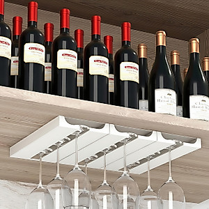 Riipoo Wine Glass Holder Under Shelf, Wine Glass Rack Under Cabinet, No Drill & Screws Stemware Rack for Bar Kitchen, 2-Pack, White