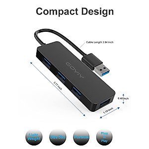4-Port USB3.0 Hub, GOYiY Ultra-Slim Data USB Hub, USB Splitter for MacBook, Mac Pro, Mac Mini, iMac, Surface Pro, Chromebook, XPS, PC, PS4, PS5, Xbox, Flash Drive, Mobile HDD(Not for Charging)(Type A)