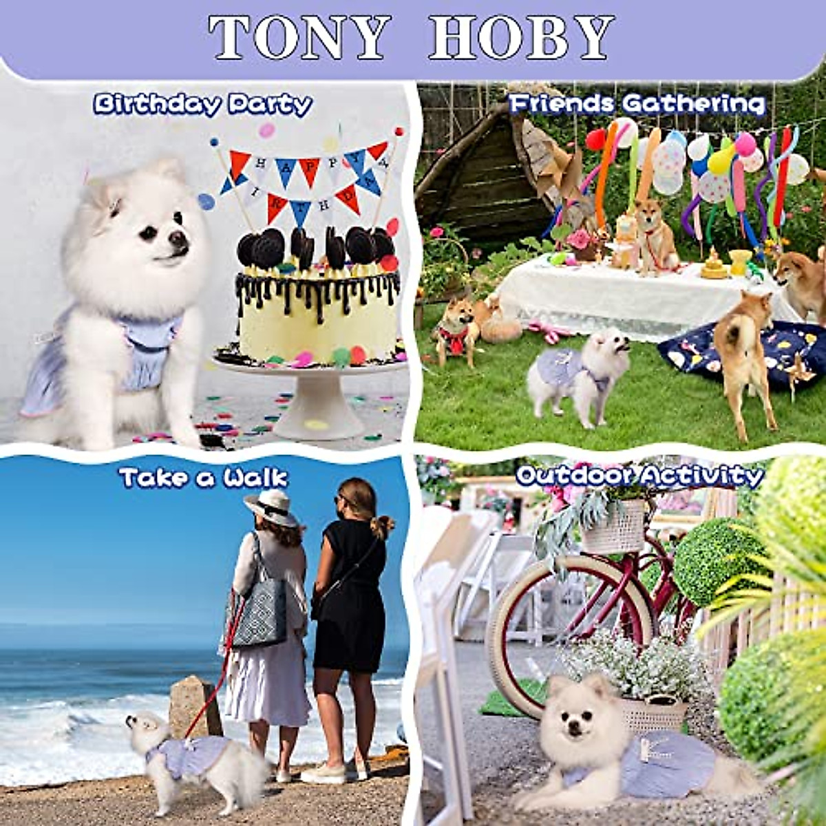 TONY HOBY Dog Dress, Dog Summer Dress, Dog Princess Dress Pleated with Bow-Knot, Soft Dog Tutu Outdoor Dress for Small Medium Dog (Blue, XS)