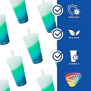 Silipint: Silicone 22oz Straw Tumblers: 2 Pack - Mountain Air - Unbreakable Cups, Hot or Cold, Sustainable, Airtight Lid, Travel