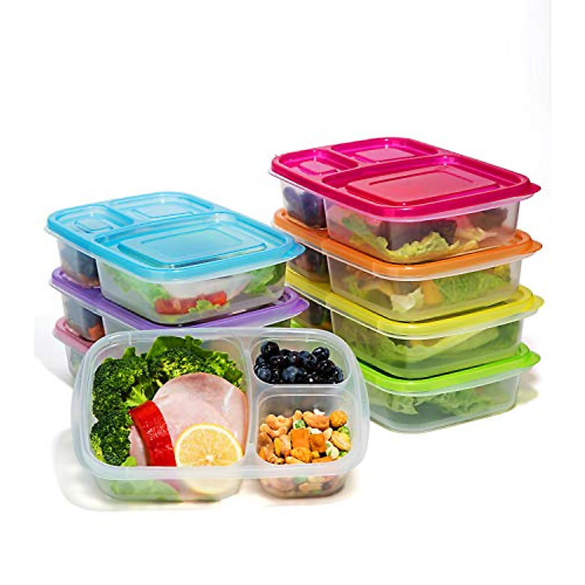 Meal Prep Containers 7-16 Pack Bento Lunch Boxes - 3 Compartment Food Storage Container with Lids (Colorful, 7-3)