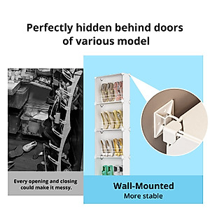 MAGINELS 5-Tier Slim Shoe Rack Organizer,Thin Storage Shelf for Closet,Hidden Shoes Cabinet for Small Spaces,Narrow Shelves for Wall Behind Door,Entryway,White