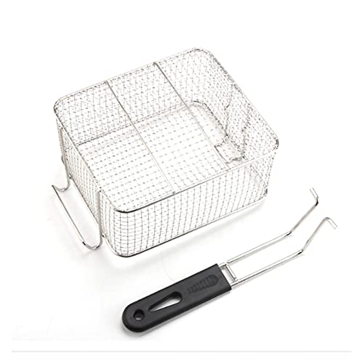 JUNXIAN Deep Frying Basket Stainless Steel Hanging Steel Fryer Food Fryer Basket Strainer Plastic Handle Square Removable Kitchen Cooking Tools Frying Net
