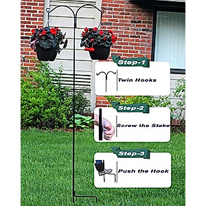 Ashman Black Shepherd Hook 65 Inch (2 Pack), 12MM Thick, Super Strong, Rust Resistant Steel Hook Ideal to use for at Hanging Wind Chimes, Hanging Plant Basket, Solar Light, Bird Feeder and More.