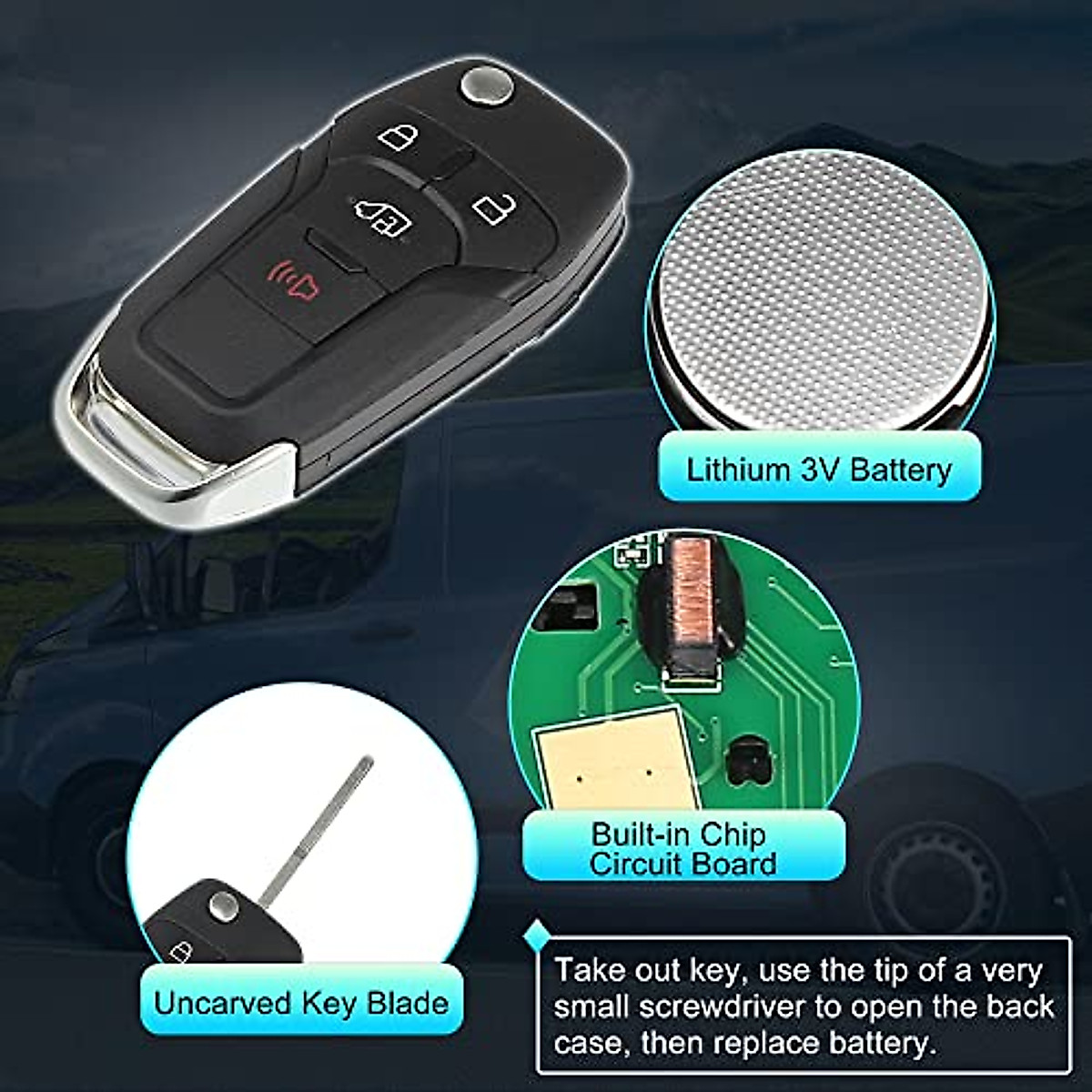 X AUTOHAUX 315MHz N5F-A08TAA Replacement Smart Proximity Keyless Entry Remote Key Fob for Ford Transit 2019-2020 4 Buttons with Door Key 49 Chip