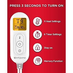 Upgraded Heating Pad for Back Pain Relief, Comfytemp XL Electric Heated Back Wrap with Strap, 9 Heat Settings, 5 Auto-Off, Stay On, Backlight for Cramps, Waist, Lumbar, Abdomen, 15"x 24" - Washable