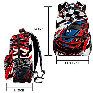 JAVENPROEQT Speeding Racing Car With Checkered Flag Race Track Casual School Backpack For Teen Girls Boys, Shoulder Bag For Men Women