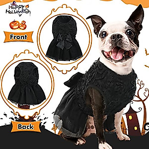 QBLEEV Dog Dress, Dog Wedding Dress for Small Dogs, Bowknot Dog Wedding Attire Black Dog Dress Pet Dog Bride Costume Lace Tutu Skirt Halloween Dog Princess Dress Party Puppy Apparel Dog Formal Dress S