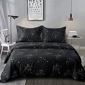 NTBAY Microfiber Queen Duvet Cover Set, 3 Pieces Ultra Soft Constellation Printed Comforter Cover Set with Zipper Closure and Corner Ties, Black