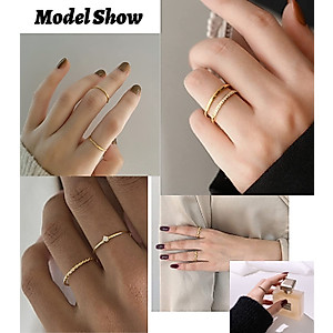 FUNEIA 8PCS 14K Gold Plated Stacking Rings for Women Simple Dainty Silver Stackable Knuckle Thumb Rings Set Cubic Zirconia Thin Plain Band Wedding Promise Eternity Statement Rings Size 4-12