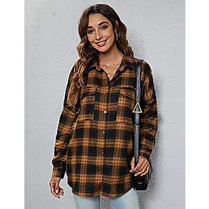 Blooming Jelly Women's Button Down Shirts Long Sleeve Collared Business Casual Tops Work Blouses V Neck Flannel T Shirts (Medium,Brown Plaid)