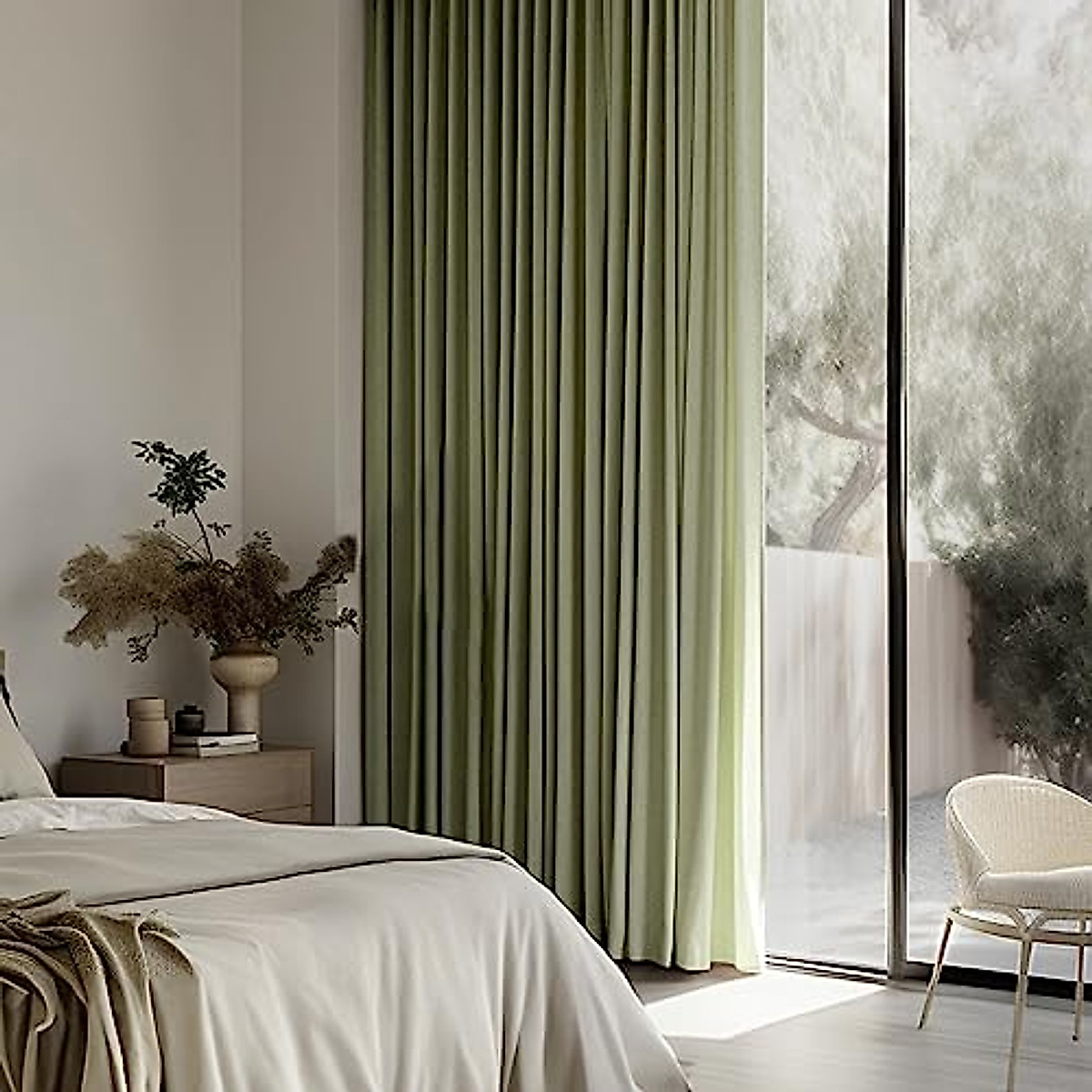 MIULEE Linen Textured 100% Blackout Curtains for Bedroom 84 Inches Long Sage Green Thermal Insulated Black Out Curtains/Draperies with White Liner for Living Room/Nursery, Grommet Top, 2 Panels