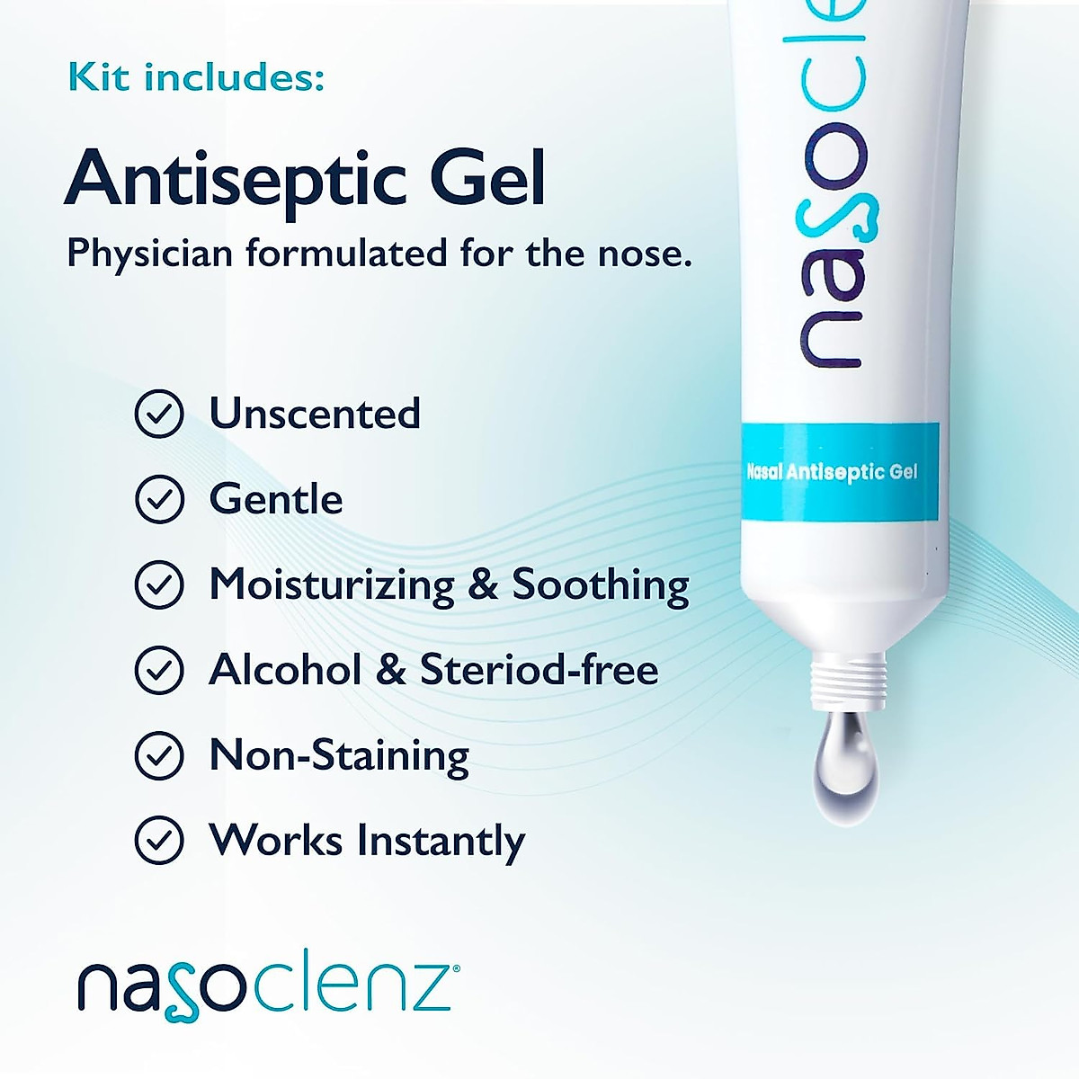 NasoClenz Nasal Cleansing Kit – Gentle, Washable Wand & Antiseptic Gel, Nose Cleaner reduces germs & Nasal Moisturizer for Fast Dry Nose & Allergy Relief (Unscented 4 Count, up to 50 uses)