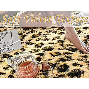 HOMORE Premium Leopard Fluffy Rugs, Leopard Print Rug for Living Room Bedroom,Soft Cheetah Print Rug for Kids Children Room, Faux Animal Printed Carpet for Western Decor,5x8 Feet Black and Khaki