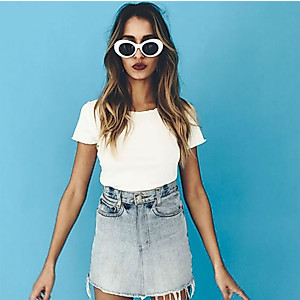 My Shades - White Oval Round Sunglasses Thick Bold Retro Clout Goggles (White, Smoke), Large