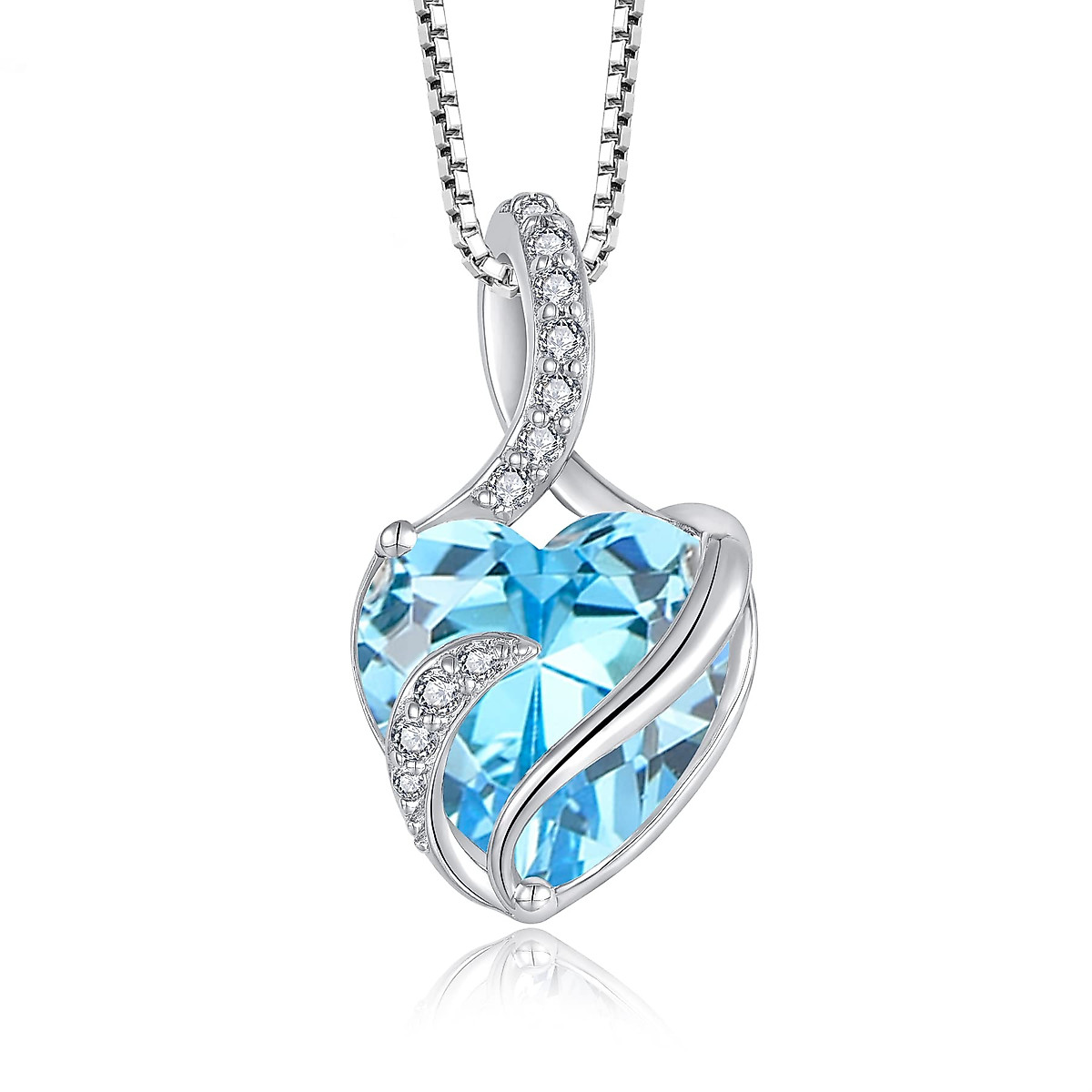 FJ Heart Infinity Birthstone Necklace, Sterling Silver Heart Pendant Created Gemstone Dainty Jewelry, Sterling Silver, Cubic Zirconia