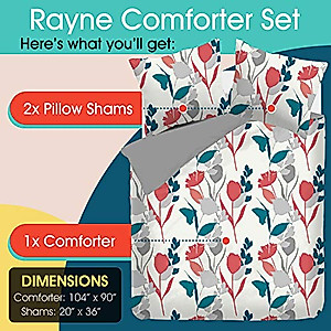 Refinery29 | Rayne Bedding Collection | Modern Reversible Luxury Ultra Soft Comforter, All Season Premium 4 Piece Set, Design for Home Hotel Décor, King, Blue