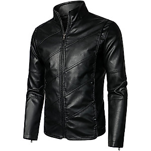 HOOD CREW Mens Faux Leather Jacket Lightweight Fashion Motorcycle Leather Jackets Coat Black 3XL