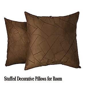 Microtex innovation- Set of 2 Throw Pillows with Stuffing Included, 18x18 Bed Pillows, Filled Embroidered Accent Cushions for Home Décor, Filling 100% Polyester Fiber, Made in USA (Brown)