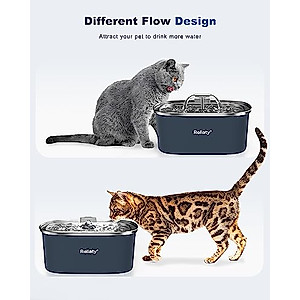 Cat Water Fountain Stainless Steel: 3.2L/108oz Pet Fountain Water Bowl Automatic Drinking Dispenser Cat Feeding & Watering Supplies, Ultra-Quiet Pump & Replacement Filter for Cats Inside(Navy)
