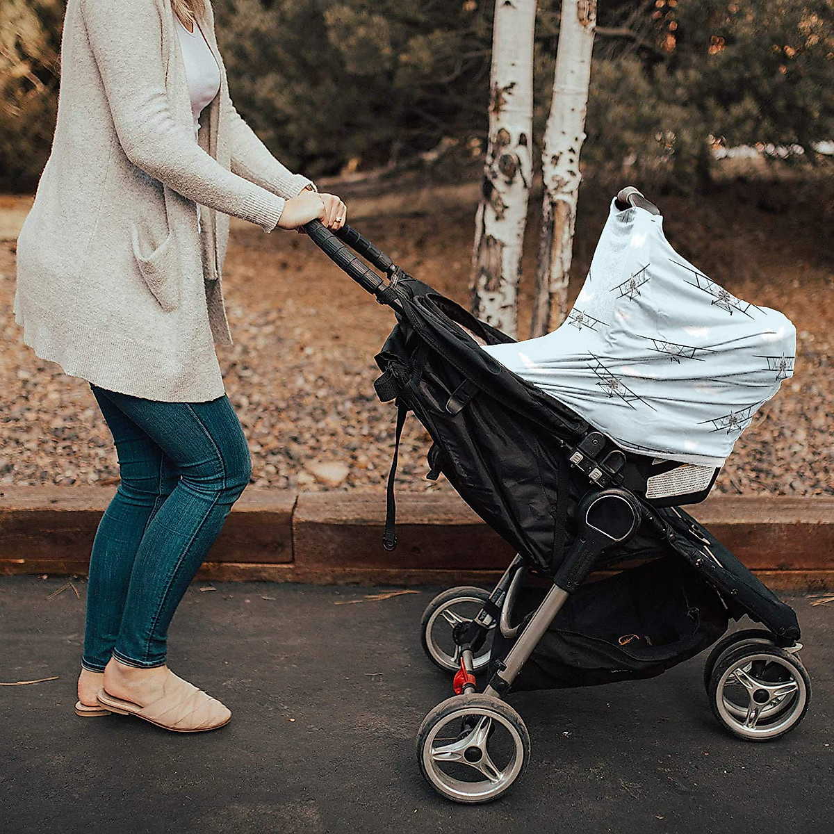 Car Seat Canopy Nursy Cover Airplane, Multi Use Breastfeeding Scarf for Infant Carseat Canopy Stroller Shopping Cart Highchair Old Aircraft Biplanes in Blue Sky Speedy Propellers Wings Retro Design