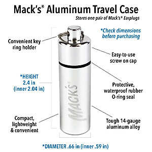 Mack's Keychain Carrying Case, Aluminum, Waterproof Ear Plugs Holder – 2 Pack (Silver)