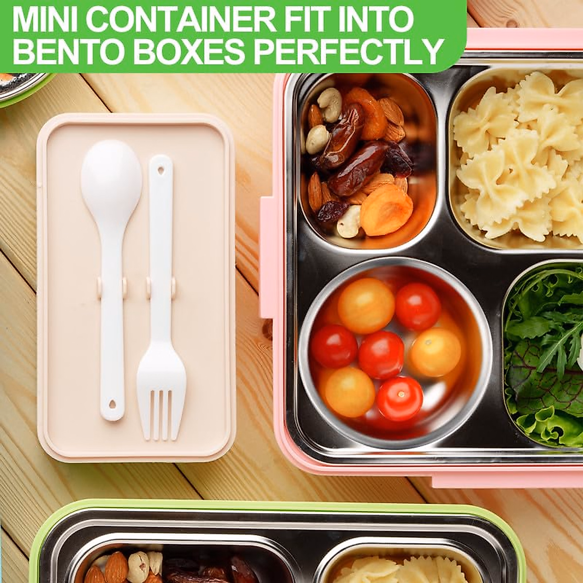 FillTouch 8 Pack Leakproof Dips Containers 6oz/180ml+1.7oz/50ml Salad Dressing Snack Container with Lid Reusable Silicone Lids Stainless Steel Small Condiment Containers for Lunch Box (Multicolor)