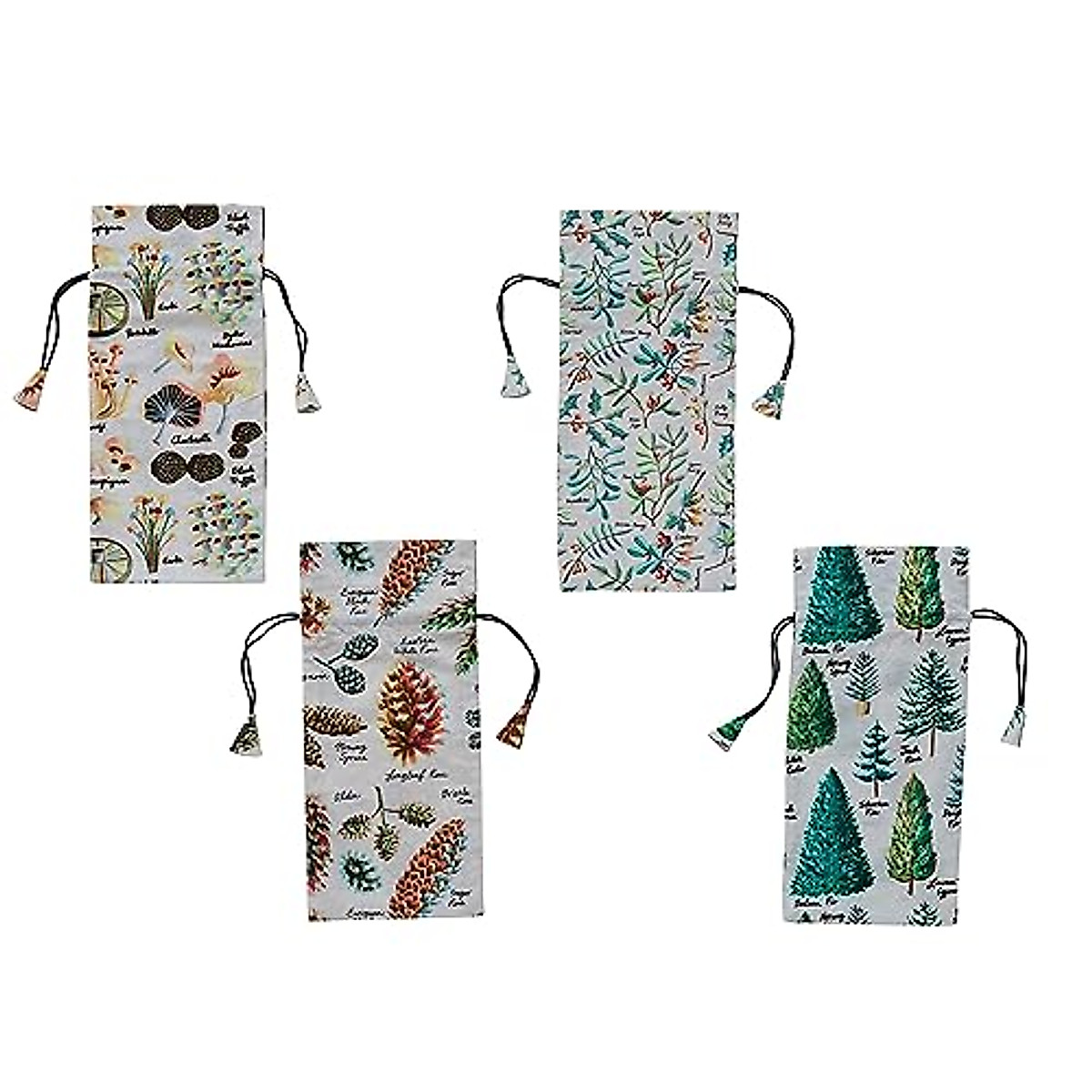Creative Co-Op Cotton Wine Bag with Pattern, Set of 4 Styles, Medium, Multi